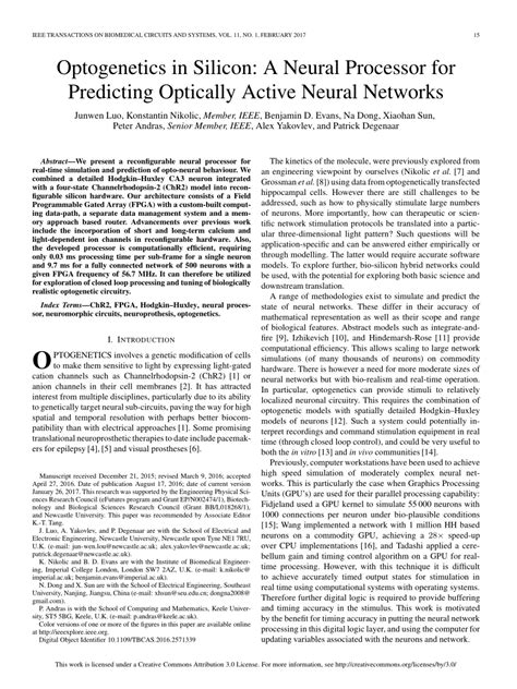 Pdf Optogenetics In Silicon A Neural Processor For Predicting Optically Active Neural Networks