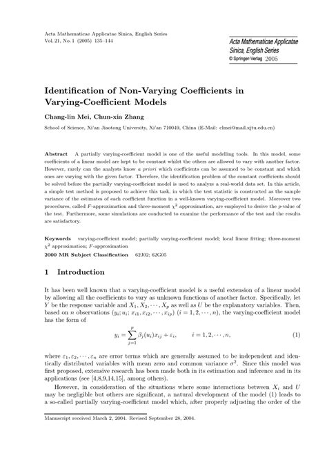 Pdf Identification Of Non Varying Coefficients In Varying Coefficient