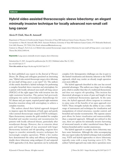 Pdf Hybrid Video Assisted Thoracoscopic Sleeve Lobectomy An Elegant Minimally Invasive