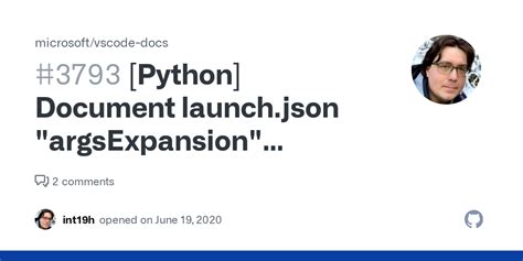 Python Document Launchjson Argsexpansion Property · Issue 3793 · Microsoftvscode Docs