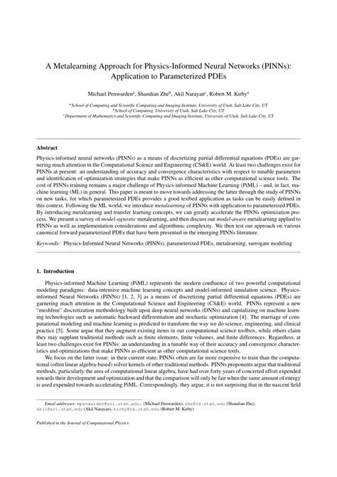 Pdf A Metalearning Approach For Physics Informed Neural Networks Pinns Application To