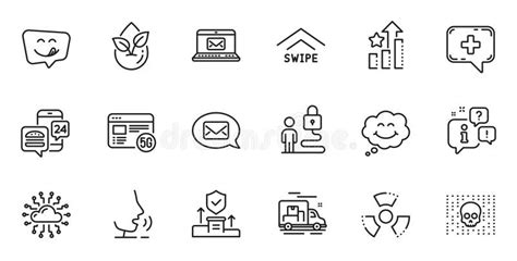 Outline Set Of Smile Organic Product And 5g Internet Line Icons For