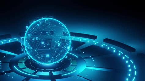 Globe Network Technology Background On Hud Interface Blue Coloured Wire Network With Icon