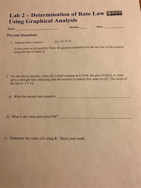 Solved Lab 2 Determination Of Rate Law Using Graphical