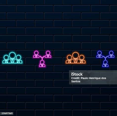 네온 스타일 공동 작업자 아이콘입니다 리더십 아이콘입니다 소셜 네트워크 연결 연결 사람들 아이콘 0명에 대한 스톡 벡터 아트 및 기타 이미지 Istock