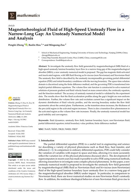 PDF Magnetorheological Fluid Of High Speed Unsteady Flow In A Narrow Long Gap An Unsteady
