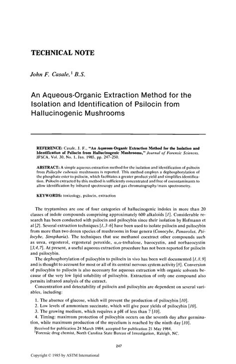 Pdf An Aqueous Organic Extraction Method For The Isolation And Identification Of Psilocin From