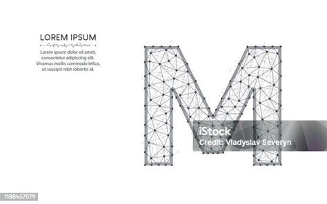 Letter M 로우 폴리 디자인 알파벳 추상 기하학적 이미지 글꼴 와이어 프레임 메쉬 다각형 벡터 일러스트레이션은 흰색 배경의 점과 선으로 만들어졌습니다 낮음에 대한 스톡