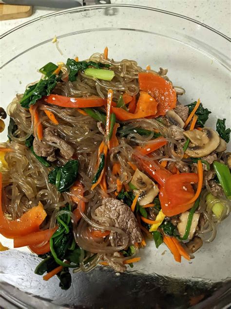 Japchae Sweet Potato Starch Noodles Stir Fried With Vegetables Recipe