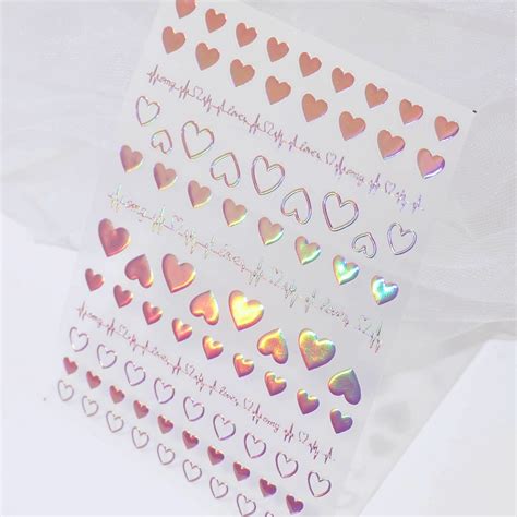 3d엠보 네일스티커 216 하트 오로라 홀로그램