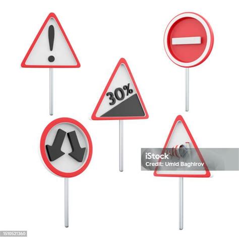 3d 렌더링 가파른 오르막 30 측면 바람 기타 위험 요소 왼쪽 또는 오른쪽의 장애물 주위로 이동 진입 도로 표지판 아이콘 설정 없음 3d 렌더링 도로 표지판 개념 아이콘