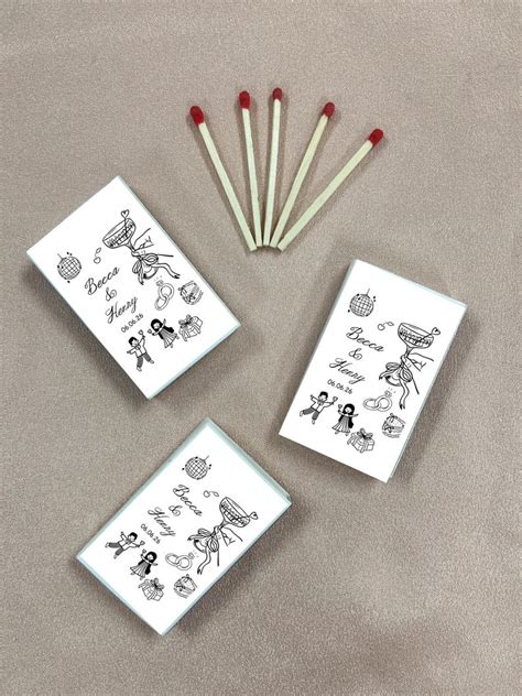 Custom Hand Drawn Wedding Matchboxes，retro Disco Sketch Art Wedding