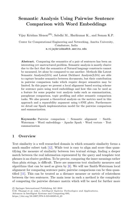 Pdf Semantic Analysis Using Pairwise Sentence Comparison With Word