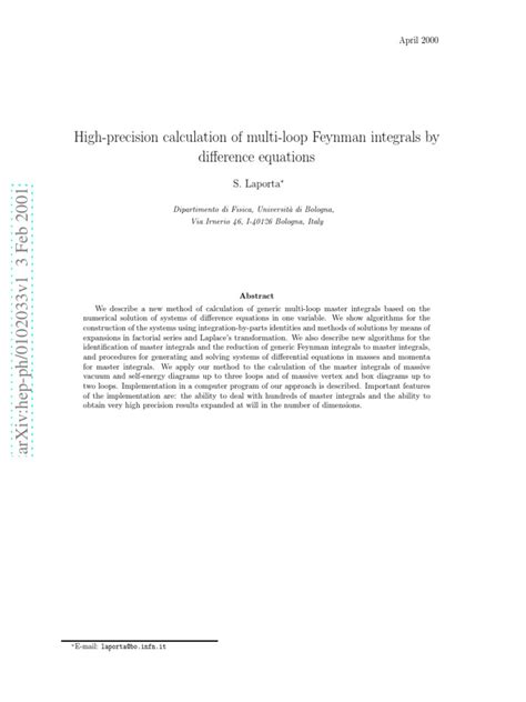 High Precision Calculation Of Multi Loop Feynman Integrals By