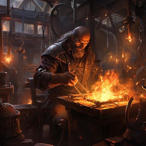Premium Ai Image Blacksmith Working In A Firey Forge