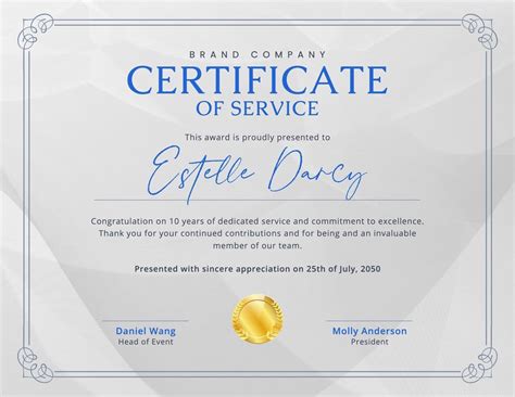 White Blue Minimalist Service Award Certificate 48271813 Template