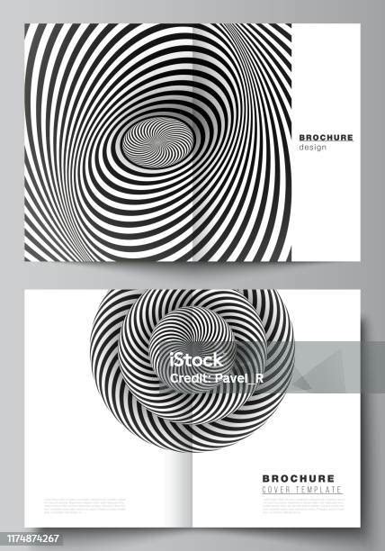 두 개의 A4 형식의 벡터 레이아웃 현대 커버 모형 디자인 템플릿 양면 브로셔 전단지 소책자 보고서 착시 검은 디자인 패턴 추상 3d 기하학적 배경 0명에 대한 스톡 벡터