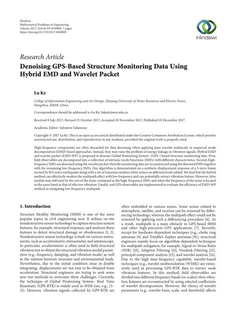 Pdf Denoising Gps Based Structure Monitoring Data Using Hybrid Emd And Wavelet Packet