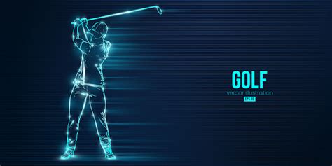 파란색 배경에 골프 선수의 추상적인 실루엣 골퍼 남자가 공을 친다 벡터 일러스트 레이 션 3차원 형태에 대한 스톡 벡터 아트 및 기타 이미지 Istock