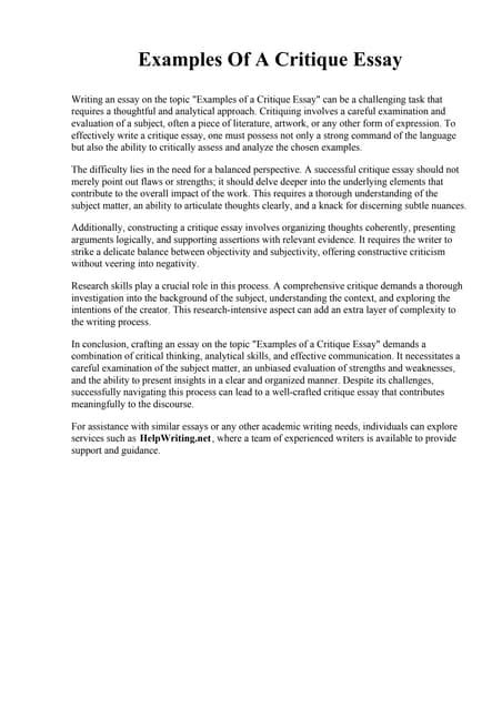 Example Of Critique Essaypdf