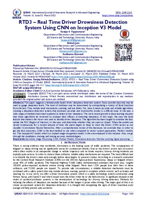 Pdf Rtd3 Real Time Driver Drowsiness Detection System Using Cnn On Inception V3 Model