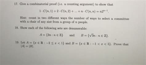 solved 17 give a combinatorial proof i e a counting