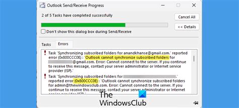 Error 0x800ccc0e Synchronization Of Subscribed Folders Fails In