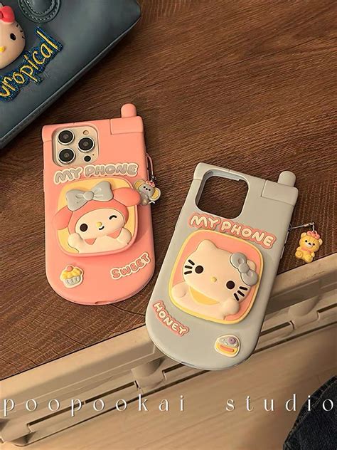 키링 키티 안테나 전화기 거울내장 실리콘케이스 아이폰케이스 범퍼케이스 유니크 특이한 14프로맥스 13프로맥스 12프로맥스 귀여운 키치 감성 레트로 에이블리