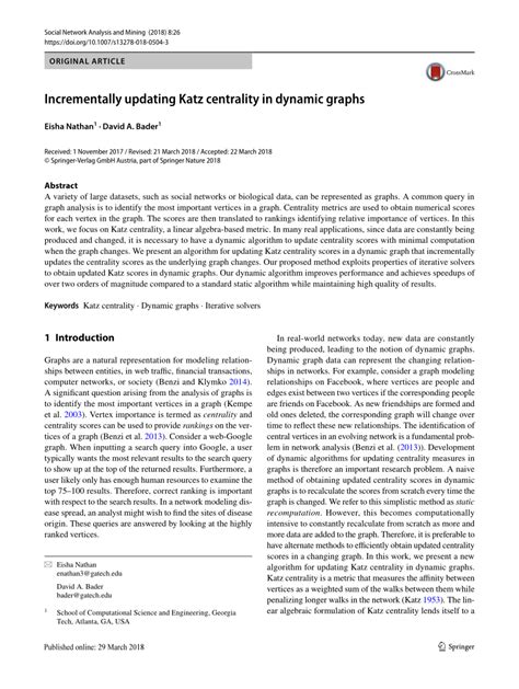 Pdf Incrementally Updating Katz Centrality In Dynamic Graphs