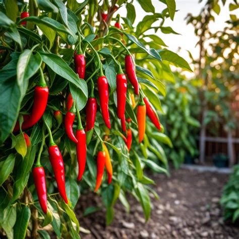 A Plant With Red Peppers Growing In A Garden Premium Ai Generated Image