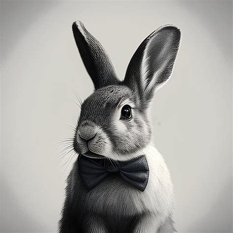 Easter Bunny With Bow Tie Black And White Portrait Of A Rabbit Stock