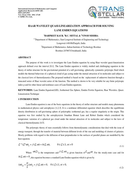 Haar Wavelet Quasi Linearization Approach For Solving Lane Emden