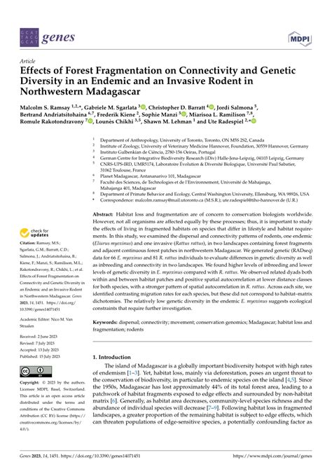 Pdf Effects Of Forest Fragmentation On Connectivity And Genetic Diversity In An Endemic And An
