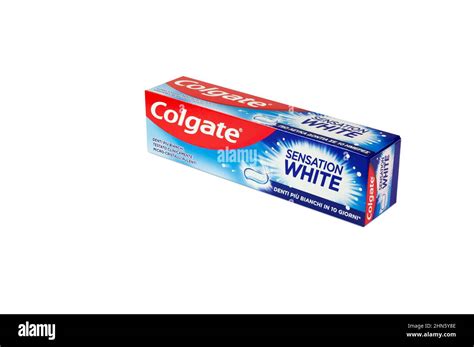 Italy December 21 2021 Box With Toothpaste Brand Colgate On A White Background Illustrative