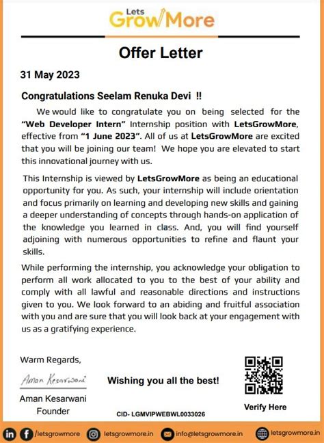 Seelam Renuka Devi On Linkedin Connections Letsgrowmore Letsgrowmore Internship Intern