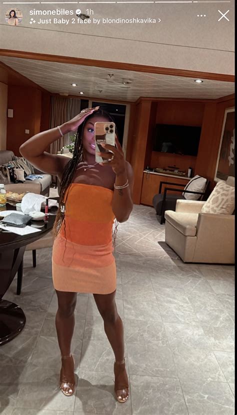 Simone Biles Pose In A Sunset Dress And Barely There Sandals