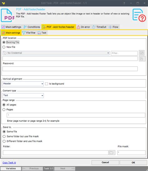 Task PDF Add Footer Header