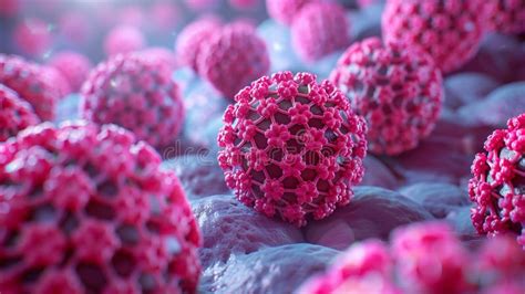 Pink Viral Particles In Microscopic View Stock Illustration