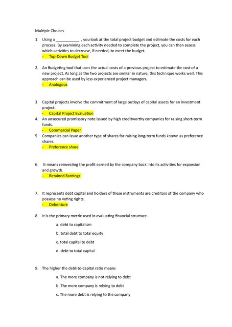 Multiple Choices And Enumeration Quiz Bachelor Of Science In Business