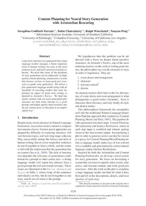 Pdf Content Planning For Neural Story Generation With Aristotelian … · 2020 11 11 · Plot