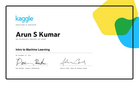Arun S Kumar Completed The Intro To Machine Learning Course On Kaggle
