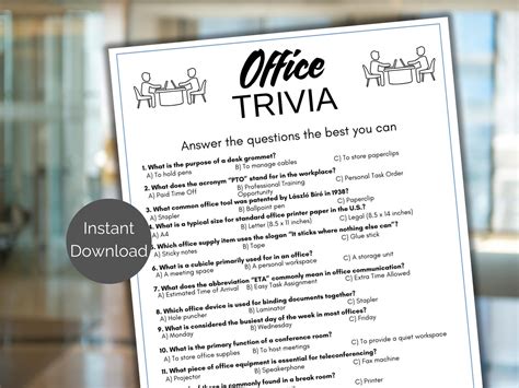 Office Trivia Game Coworker Quiz Printable Office Team Building Games