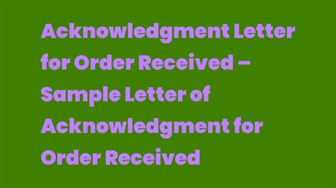 Acknowledgment Letter For Order Received Sample Letter Of