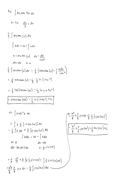 Calc Homework Calc 2 Ass 2u Sarcton 3x Dx Us 3x Du Dx 3 I 3 S Aretan U Du Sudv Uv Fuan