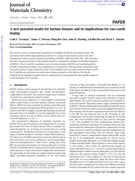 A New Potential Model For Barium Titanate And Its Implications For Rare Earth Doping Pdf