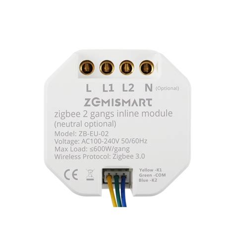Zemismart Zigbee 2 Gangs Inline Module Neutral Wire Optional App Timer Control