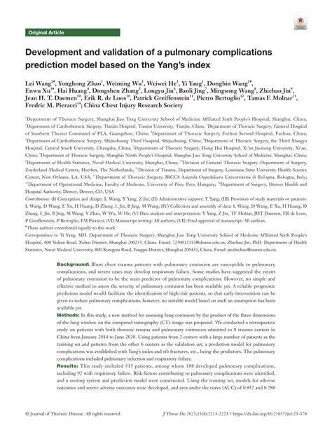 Pdf Development And Validation Of A Pulmonary Complications Prediction Model Based On The Yang