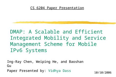 Ppt Dmap A Scalable And Efficient Integrated Mobility And Service Management Scheme For
