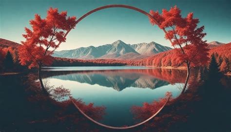 Marco Circular Que Muestra Un Paisaje Simétrico Foto Premium