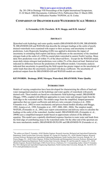 Pdf Comparison Of Drainmod Based Watershed Scale Models